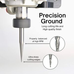 ROUTYBITS - 1/32” Tip Diameter (0.015 in Radius), Tapered Ball Nose Router Bit, 1/4 Inch Dia Shank, 6.3 Degree, Solid Carbide Spiral End Mill, 3D Carving and Engraving, CNC Router Bits