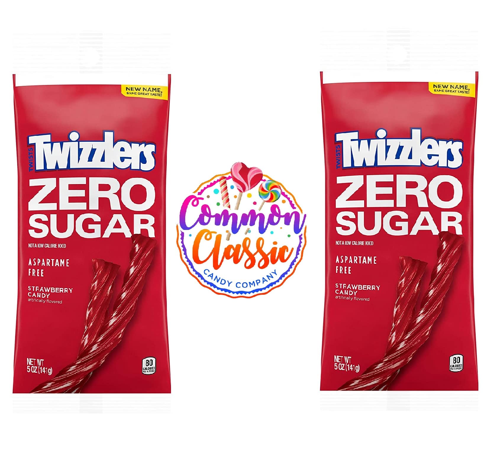 Common Classic Candy Company Licorice Twizzler Twists - Bulk - Sugar Free Strawberry - 5 oz (Pack of 2) "Repacked & distributed by Common Cents"