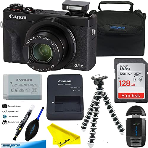 Canon PowerShot G7 X Mark III Digital Camera (Black) Pro Bundle + Camera Bag + Sandisk 128GB Memory Card + Flex Tripod + SD Card Reader + Cleaning Kit (Renewed)