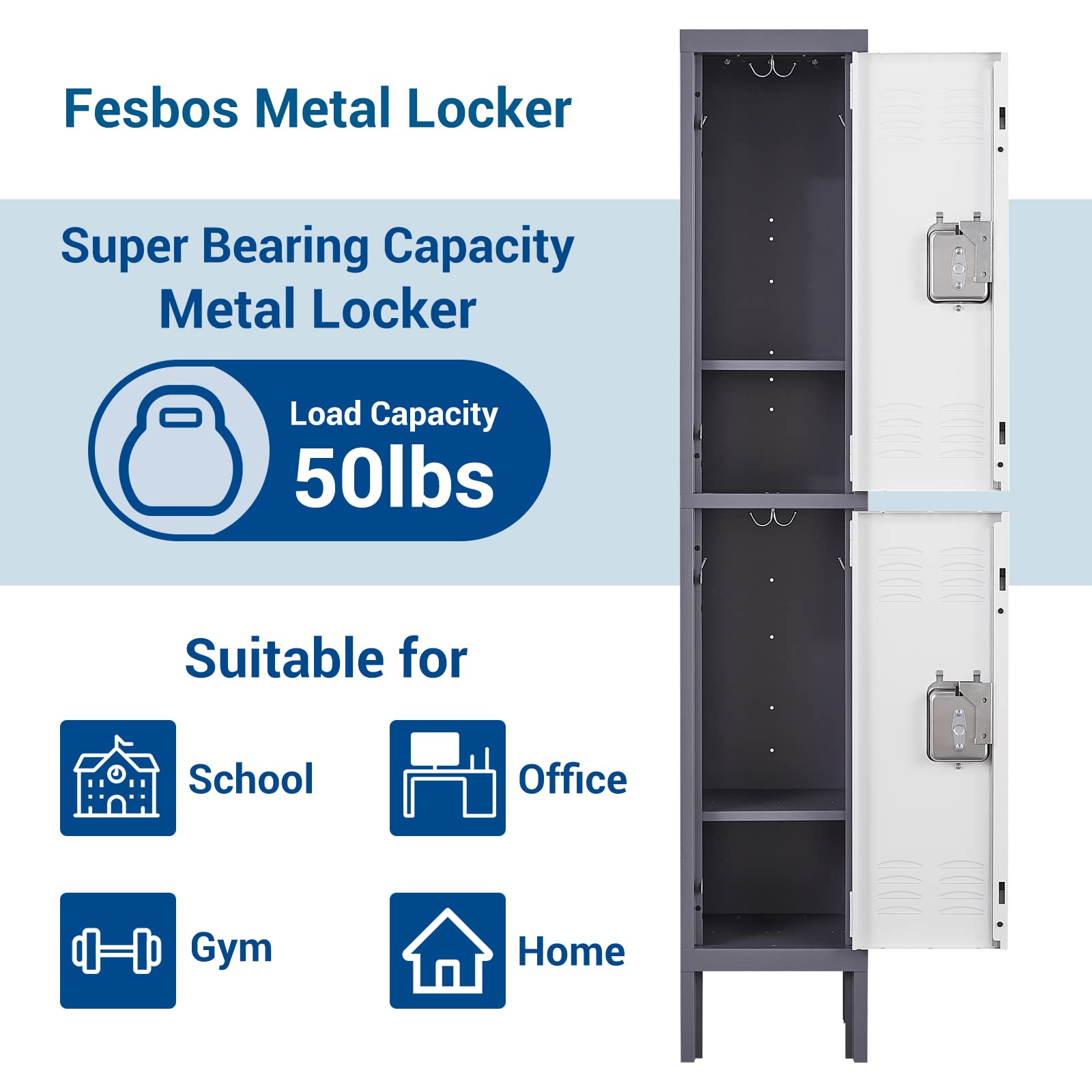 Fesbos Metal Lockers for Employees Steel Storage Locker with 2 Doors for Office School Gym Metal Storage Cabinets for Home, Office, Gym, School