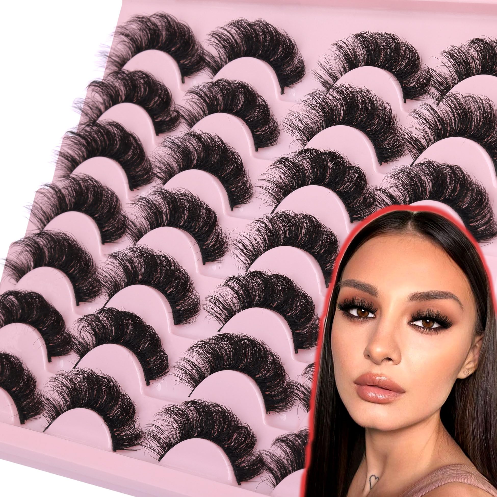 False Eyelashes D Curl Lash Strips Fluffy Wispy Mink Lashes Look Like Extensions Russian Strip Lashes Natural Look Volume Dramatic Short Fake Eye Lashes 16mm Pack pestañas postizas naturales 14 Pairs