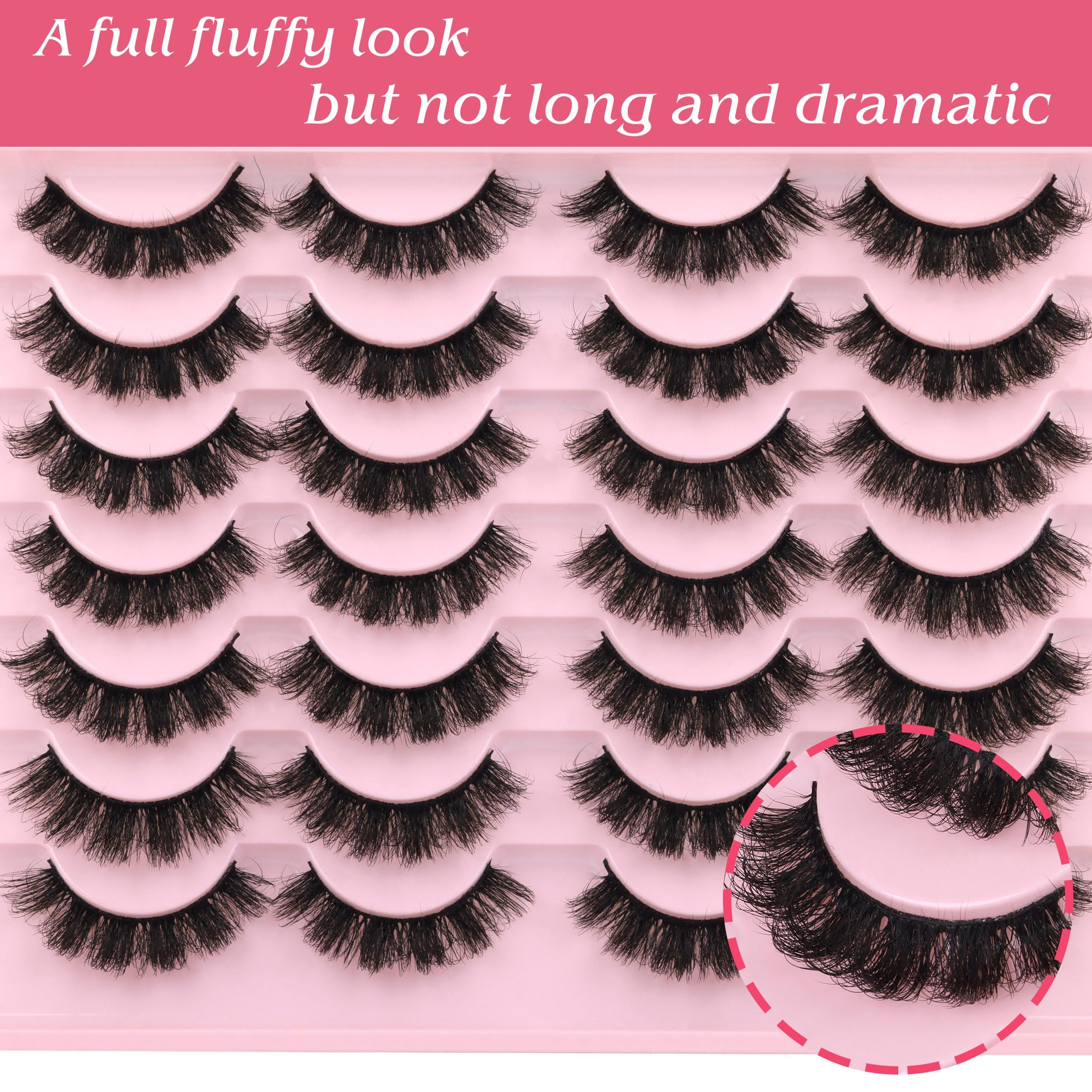 False Eyelashes D Curl Lash Strips Fluffy Wispy Mink Lashes Look Like Extensions Russian Strip Lashes Natural Look Volume Dramatic Short Fake Eye Lashes 16mm Pack pestañas postizas naturales 14 Pairs