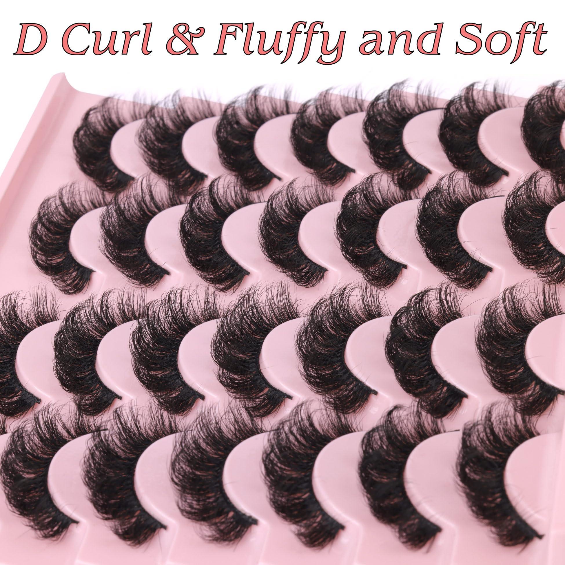 False Eyelashes D Curl Lash Strips Fluffy Wispy Mink Lashes Look Like Extensions Russian Strip Lashes Natural Look Volume Dramatic Short Fake Eye Lashes 16mm Pack pestañas postizas naturales 14 Pairs