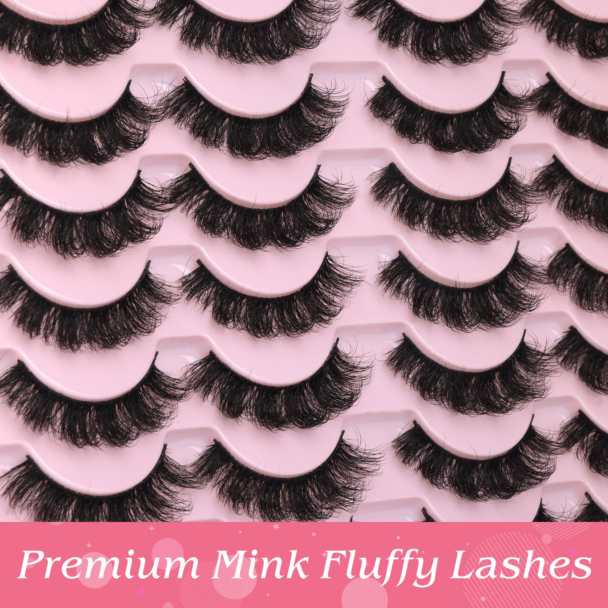 False Eyelashes D Curl Lash Strips Fluffy Wispy Mink Lashes Look Like Extensions Russian Strip Lashes Natural Look Volume Dramatic Short Fake Eye Lashes 16mm Pack pestañas postizas naturales 14 Pairs