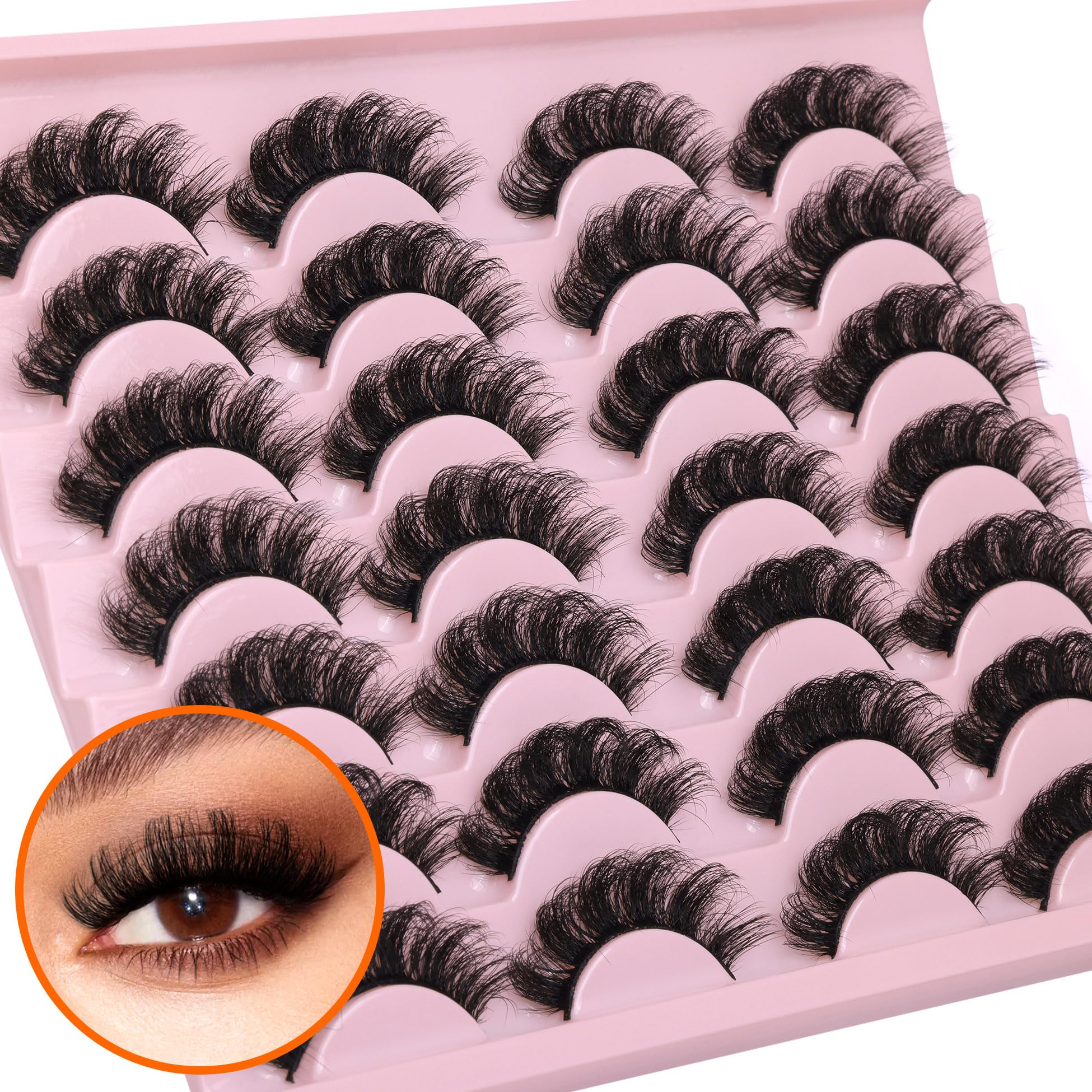 False Eyelashes D Curl Lash Strips Fluffy Wispy Mink Lashes Look Like Extensions Russian Strip Lashes Natural Look Volume Dramatic Short Fake Eye Lashes 16mm Pack pestañas postizas naturales 14 Pairs