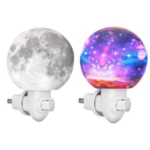 peakedness moon plug-in led night light, 3d galaxy moon night lights for kids, 360° rotating plug, cool white moon wall light nightlight decor for children, nursery, bedroom, bathroom