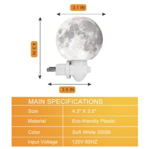 PEAKEDNESS Moon Plug-in LED Night Light, 3D Galaxy Moon Night Lights for Kids, 360° Rotating Plug, Cool White Moon Wall Light Nightlight Decor for Children, Nursery, Bedroom, Bathroom