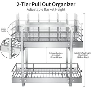 BOIVSHI Pull Out Cabinet Organizer, 2 Tier Cabinet Pull Out Shelves (12" W X 19" D) Slide Out Cabinet Organizer for Kitchen, Bathroom, Pantry, Chrome