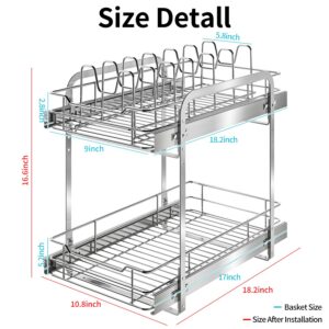 BOIVSHI Pull Out Cabinet Organizer, 2 Tier Cabinet Pull Out Shelves (12" W X 19" D) Slide Out Cabinet Organizer for Kitchen, Bathroom, Pantry, Chrome