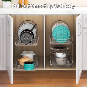 BOIVSHI Pull Out Cabinet Organizer, 2 Tier Cabinet Pull Out Shelves (12" W X 19" D) Slide Out Cabinet Organizer for Kitchen, Bathroom, Pantry, Chrome