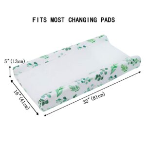 Changing Table, Easycare Soft Cotton, Beautifully Printed Changing Table Cover (Green Leaves, White Plush)