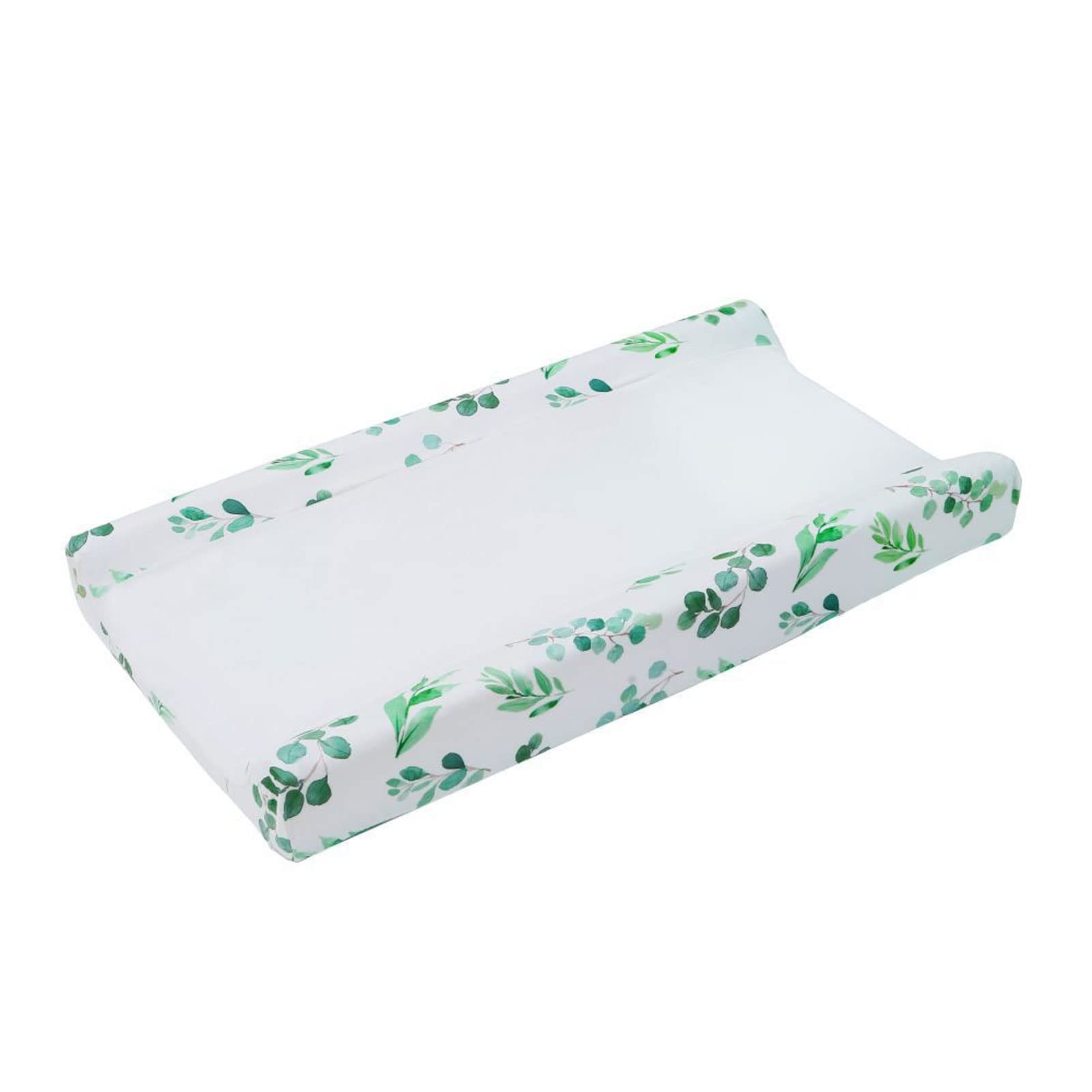 Changing Table, Easycare Soft Cotton, Beautifully Printed Changing Table Cover (Green Leaves, White Plush)