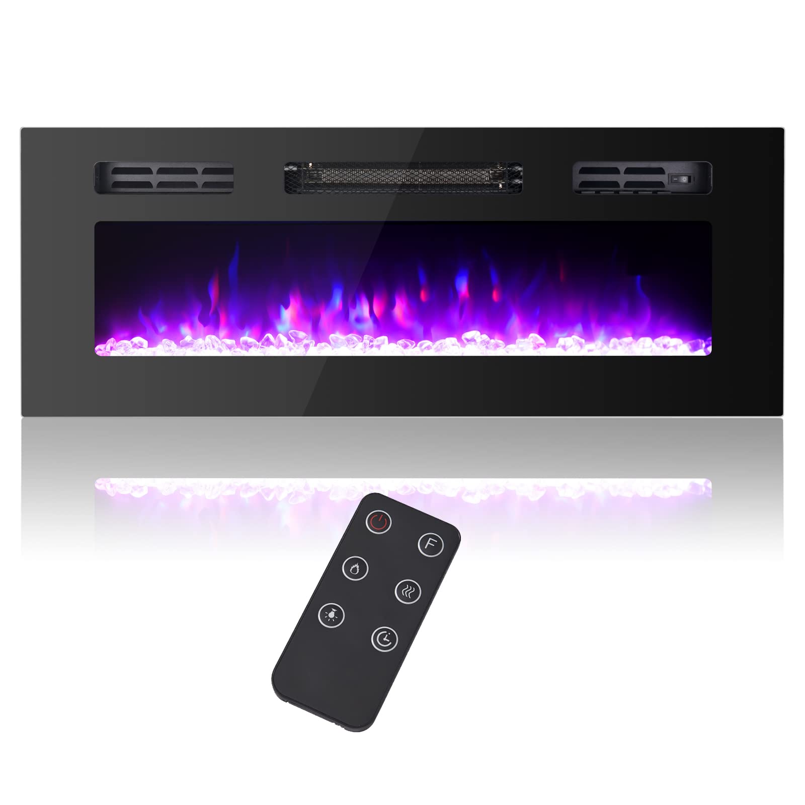 36" Electric Fireplace Insert 750/1500W Stove Heater for TV Stand with Recessed Mounted, 3 Colors Flame, 5 Levels Adjustable Flame Brightness, Timer Setting, Remote Control Fireplace Heater (Black)