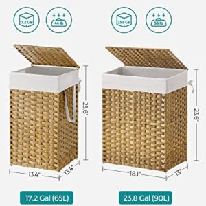 SONGMICS Laundry Hamper with Lid, 17.2 Gallon (65L) Synthetic Rattan Clothes Laundry Basket with Lid and Handles, Foldable, Removable Liner, Natural ULCB165N01