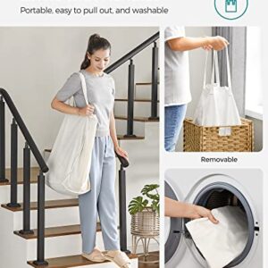 SONGMICS Laundry Hamper with Lid, 17.2 Gallon (65L) Synthetic Rattan Clothes Laundry Basket with Lid and Handles, Foldable, Removable Liner, Natural ULCB165N01