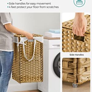 SONGMICS Laundry Hamper with Lid, 17.2 Gallon (65L) Synthetic Rattan Clothes Laundry Basket with Lid and Handles, Foldable, Removable Liner, Natural ULCB165N01