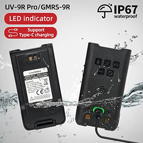 Baofeng UV-9R Waterproof Battery Support Type-C Charge BL-9 2800 mAh Li-ion 7.4V Replacement Two-Way Radio Battery for UV-9R Pro UV-9G GMRS-9R UV-9R Plus BF-T57 Walkie Talkies