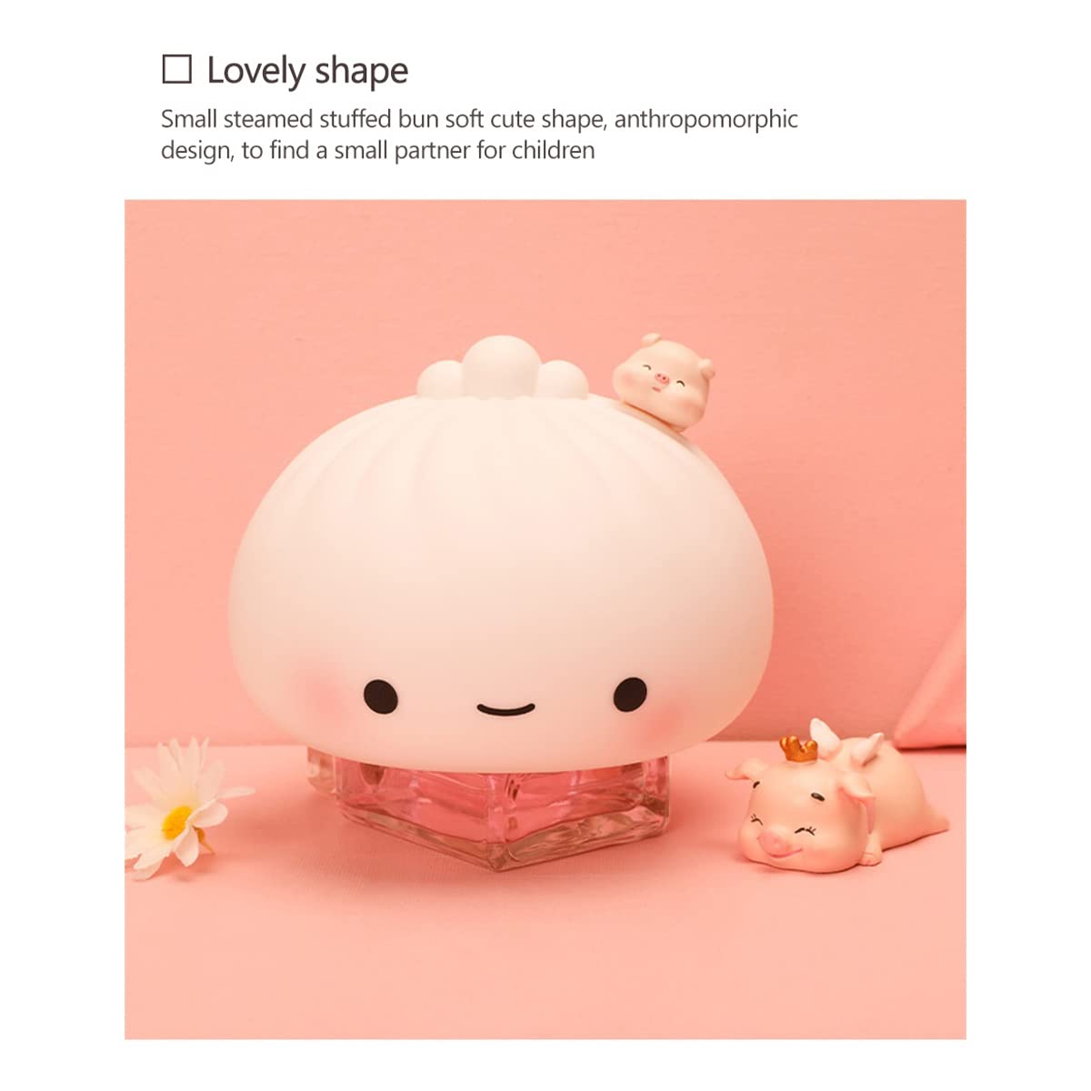 HOTBEST Cute Dumpling Night Light, Silicone Cute Bun Lamp for Kids, Cute Light Up Dumpling, USB Rechargeable LED Bedside Lamps with Touch Control, Kawaii Nursery Light for Kids Room Bedroom