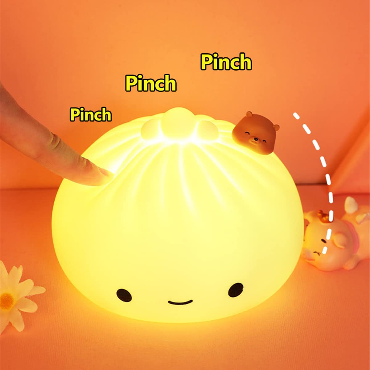 HOTBEST Cute Dumpling Night Light, Silicone Cute Bun Lamp for Kids, Cute Light Up Dumpling, USB Rechargeable LED Bedside Lamps with Touch Control, Kawaii Nursery Light for Kids Room Bedroom