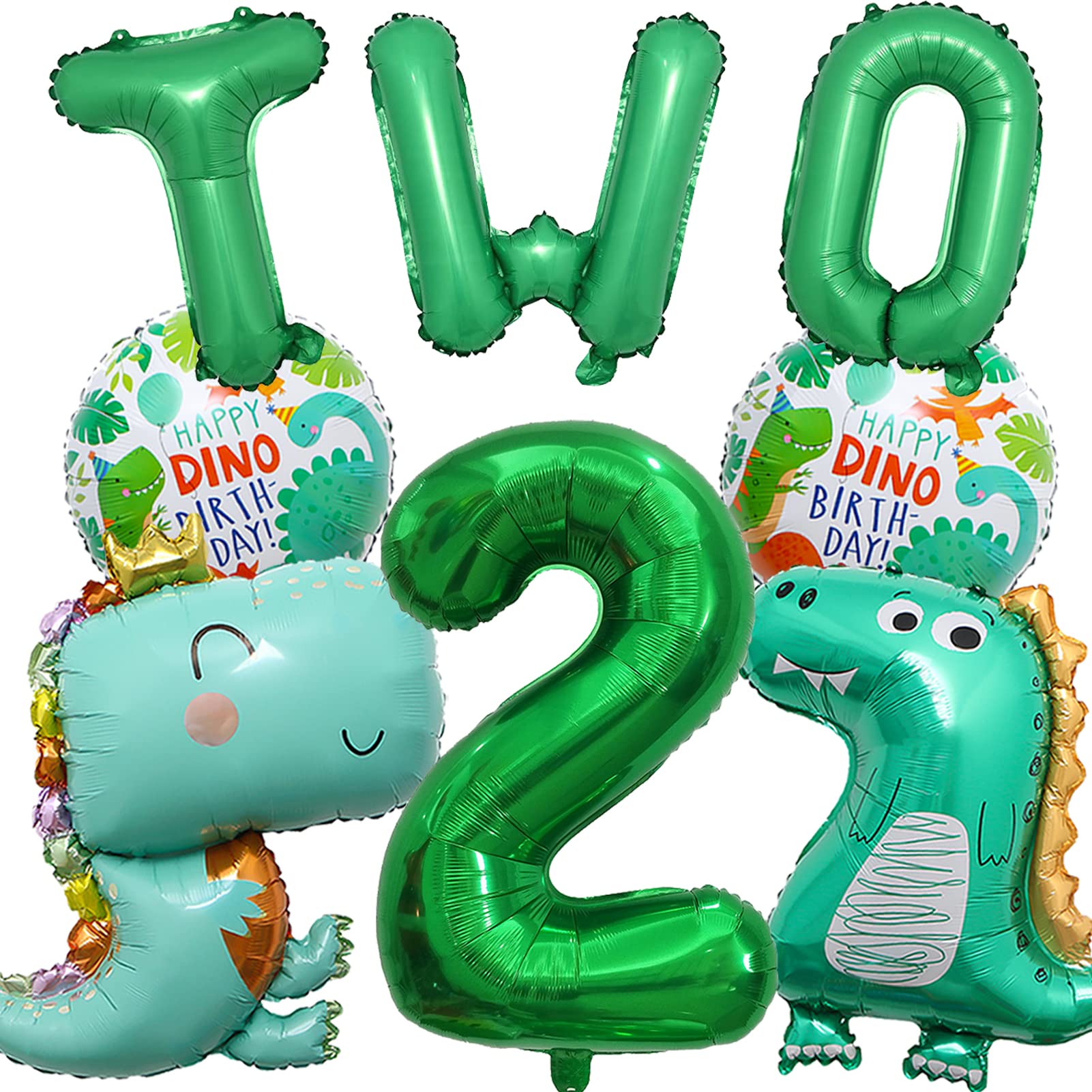 Dinosaur 2nd Birthday Decorations,Dinosaur Birthday Party Supplies 2 year old Dinosaur Balloons,TWO Letter Balloon, Number 2 Balloon for 2nd Birthday Decorations