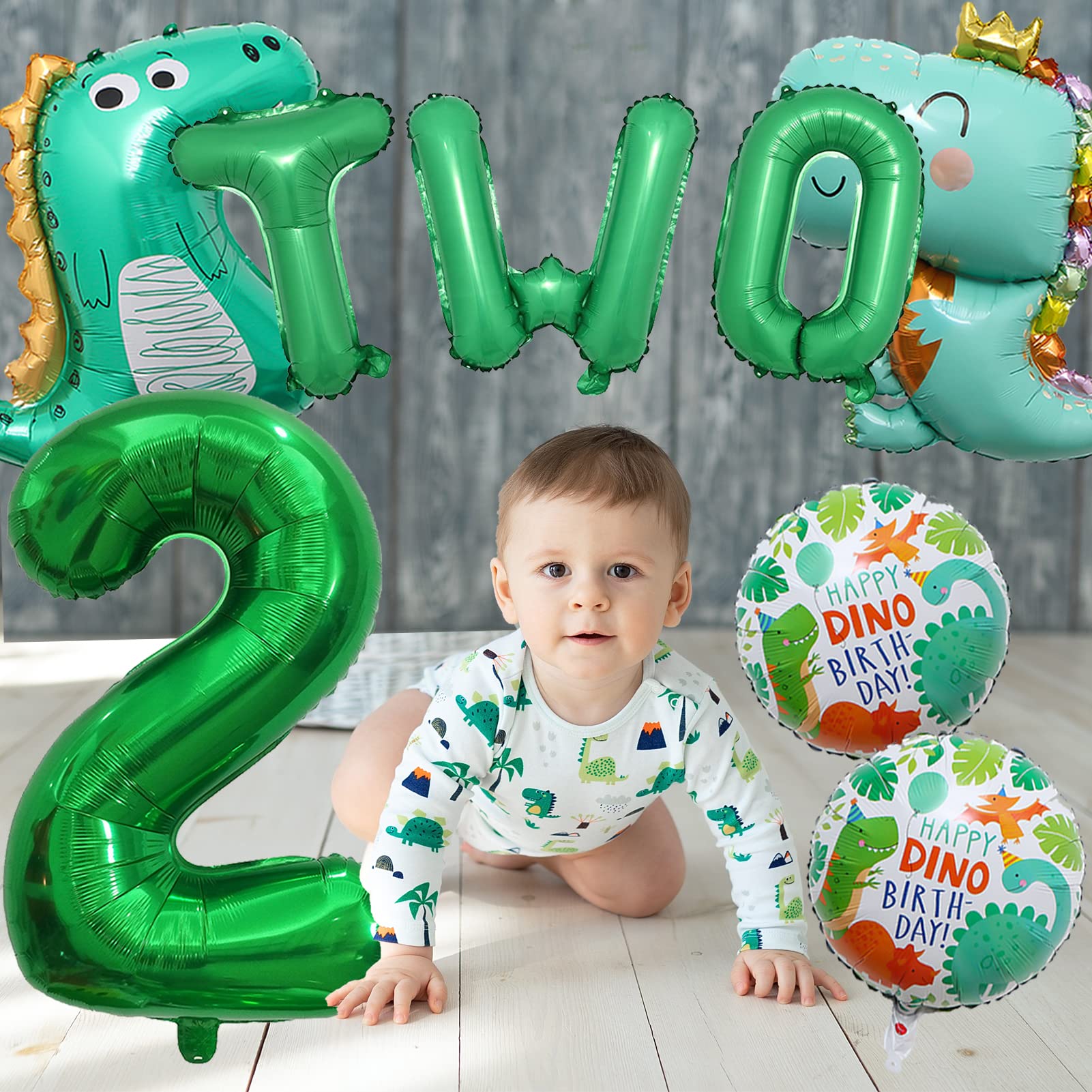 Dinosaur 2nd Birthday Decorations,Dinosaur Birthday Party Supplies 2 year old Dinosaur Balloons,TWO Letter Balloon, Number 2 Balloon for 2nd Birthday Decorations