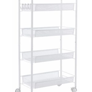 Rolling Utility Storage Rack Cart on Wheels, Trolley Carft cart, Multi-Purpose Organizer Shelf (White, 4 Tier)