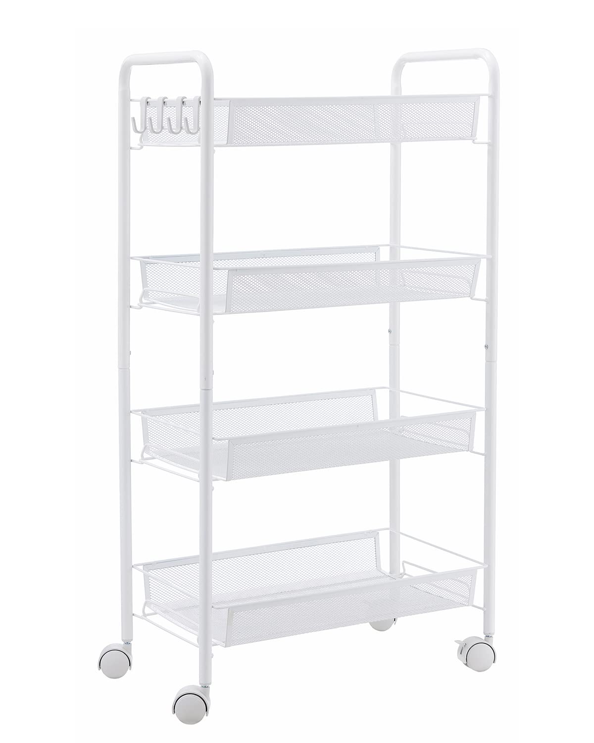 Rolling Utility Storage Rack Cart on Wheels, Trolley Carft cart, Multi-Purpose Organizer Shelf (White, 4 Tier)