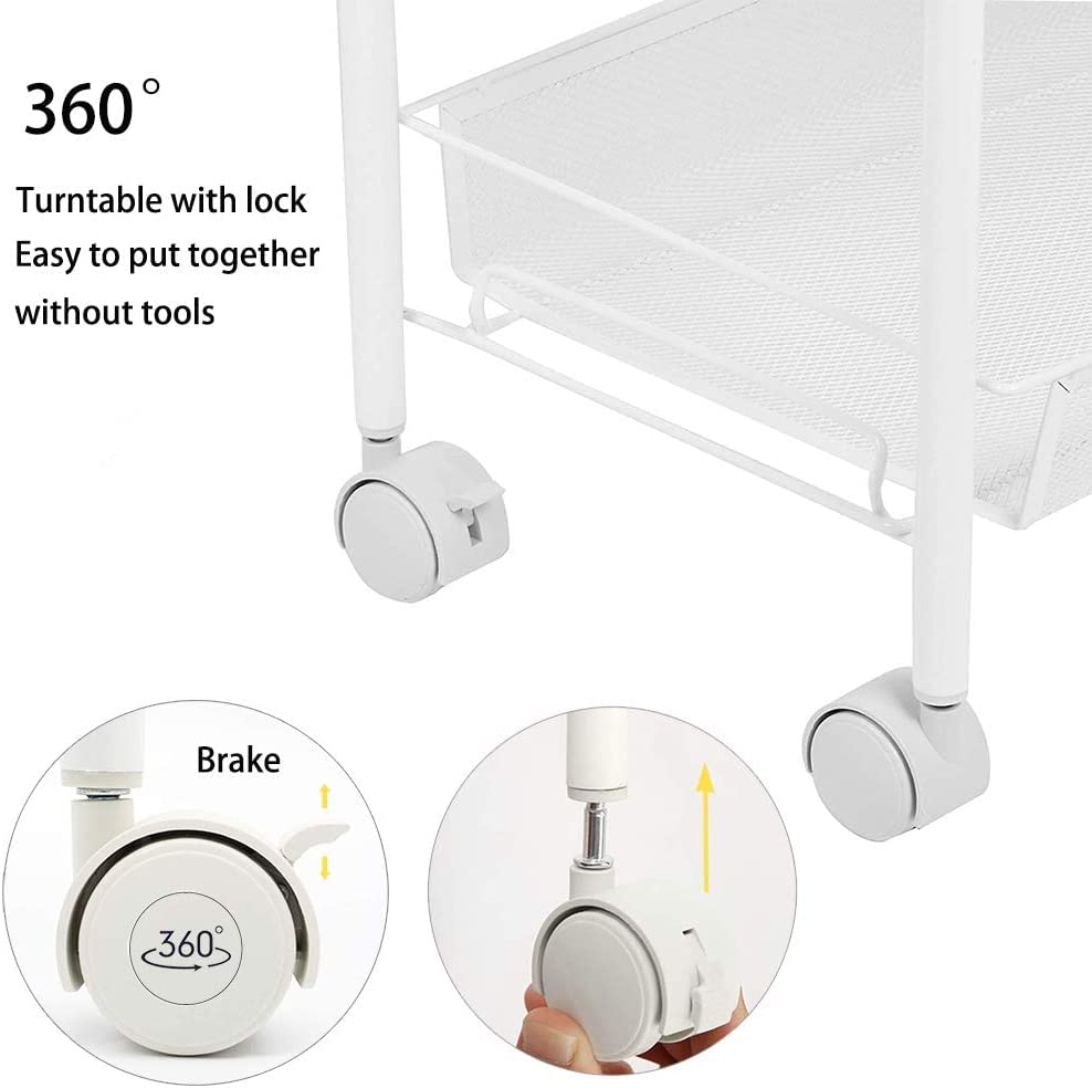 Rolling Utility Storage Rack Cart on Wheels, Trolley Carft cart, Multi-Purpose Organizer Shelf (White, 4 Tier)