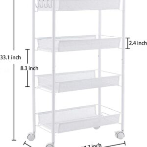 Rolling Utility Storage Rack Cart on Wheels, Trolley Carft cart, Multi-Purpose Organizer Shelf (White, 4 Tier)