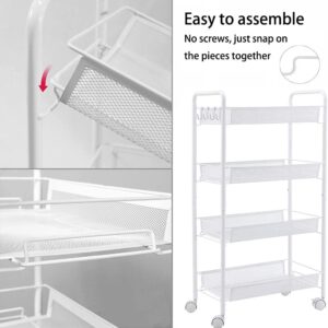 Rolling Utility Storage Rack Cart on Wheels, Trolley Carft cart, Multi-Purpose Organizer Shelf (White, 4 Tier)