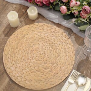 Efavormart 6 Pack | 13" Natural Woven Rattan Design Disposable Serving Trays, Round Paper Charger Plates