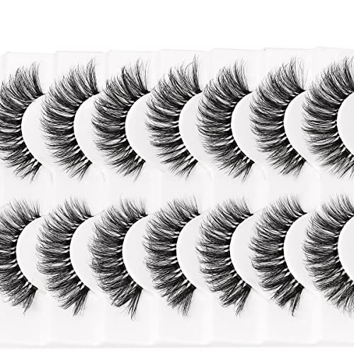 False Eyelashes Wispy with Clear Band Strip Lashes 10Pair Cat Eye Lashes D Curl Faux Mink Eyelashes For Party and Wedding by EXTENIFY (10Pairs-4A)