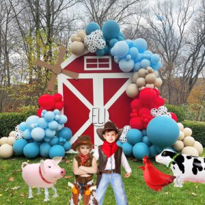 Cow Balloon Garland Arch Kit Western Cowboy blue red Farm animal print Balloons Farm theme birthday for Boy party my first rodeo party decorations