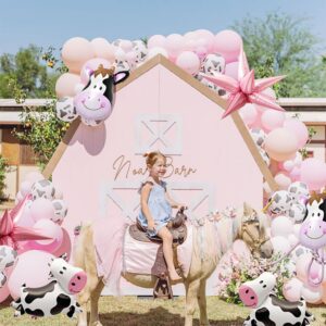 Pink Cow Balloon Garland Kit Cow Print and Pastel Pink White Tan Cowgirl Balloons for Girl my first rodeo birthday party decorations holy cow im one supplies