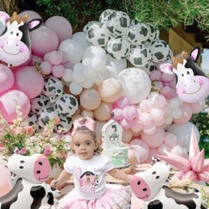 Pink Cow Balloon Garland Kit Cow Print and Pastel Pink White Tan Cowgirl Balloons for Girl my first rodeo birthday party decorations holy cow im one supplies