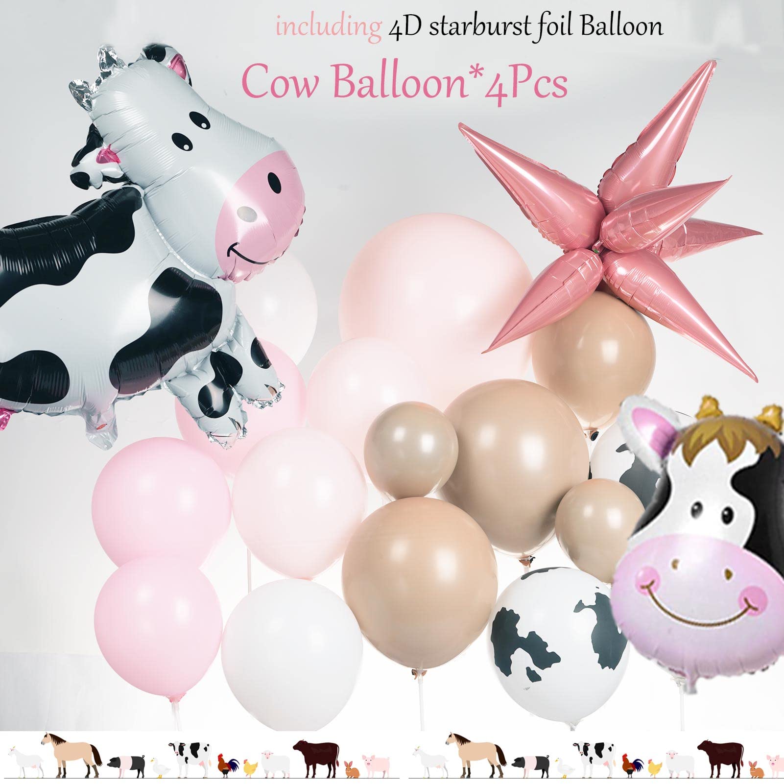 Pink Cow Balloon Garland Kit Cow Print and Pastel Pink White Tan Cowgirl Balloons for Girl my first rodeo birthday party decorations holy cow im one supplies