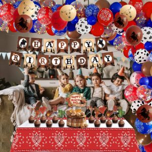 133pcs Western Cowboy Birthday Party Decoration Supplies Western Themed Party Decorations include Balloon Arch Garland & Honeycomb Centerpieces Tablecloth Cake Toppers for Father's Day Decorations