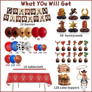 133pcs Western Cowboy Birthday Party Decoration Supplies Western Themed Party Decorations include Balloon Arch Garland & Honeycomb Centerpieces Tablecloth Cake Toppers for Father's Day Decorations