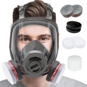 gzyzamz anti-fog full face respirator gas mask - with pa1 activated carbon filters, nuclear gas mask, protection for in organic gas, paint spary, chemical, woodworking and other work protection