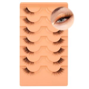 half lashes natural look wispy false eyelashes mink 3/4 corner lashes clear band fake eyelashes 7 pairs multipack by eefofnn