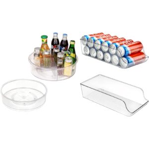 puricon 2 pack clear lazy susan turntable organizer (12 inch & 10") bundle with 2 pack skinny can drink dispenser organizer for refrigerator