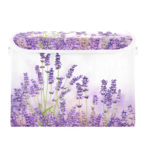 kigai collapsible lavender flowers storage basket with lids and handles,storage bins for shelves closet bedroom,office storage