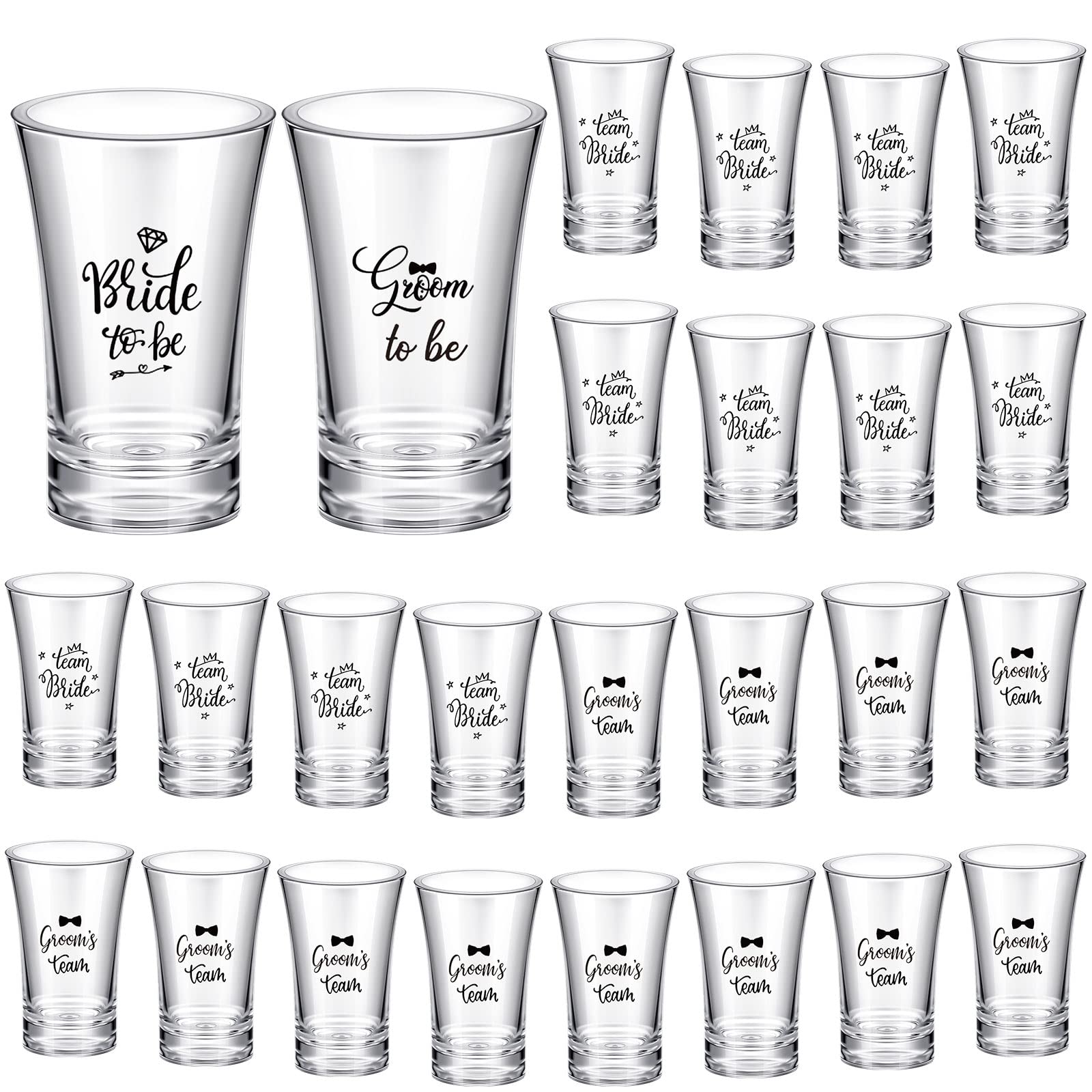 Karenhi 26 Pcs Shot Glasses Wedding Favors Groom Shot Glasses for Guests 1.2 oz Bachelorette Party Funny Shot Glasses Acrylic Clear Shot Glasses for Bachelorette Wedding Bridal Party Favors