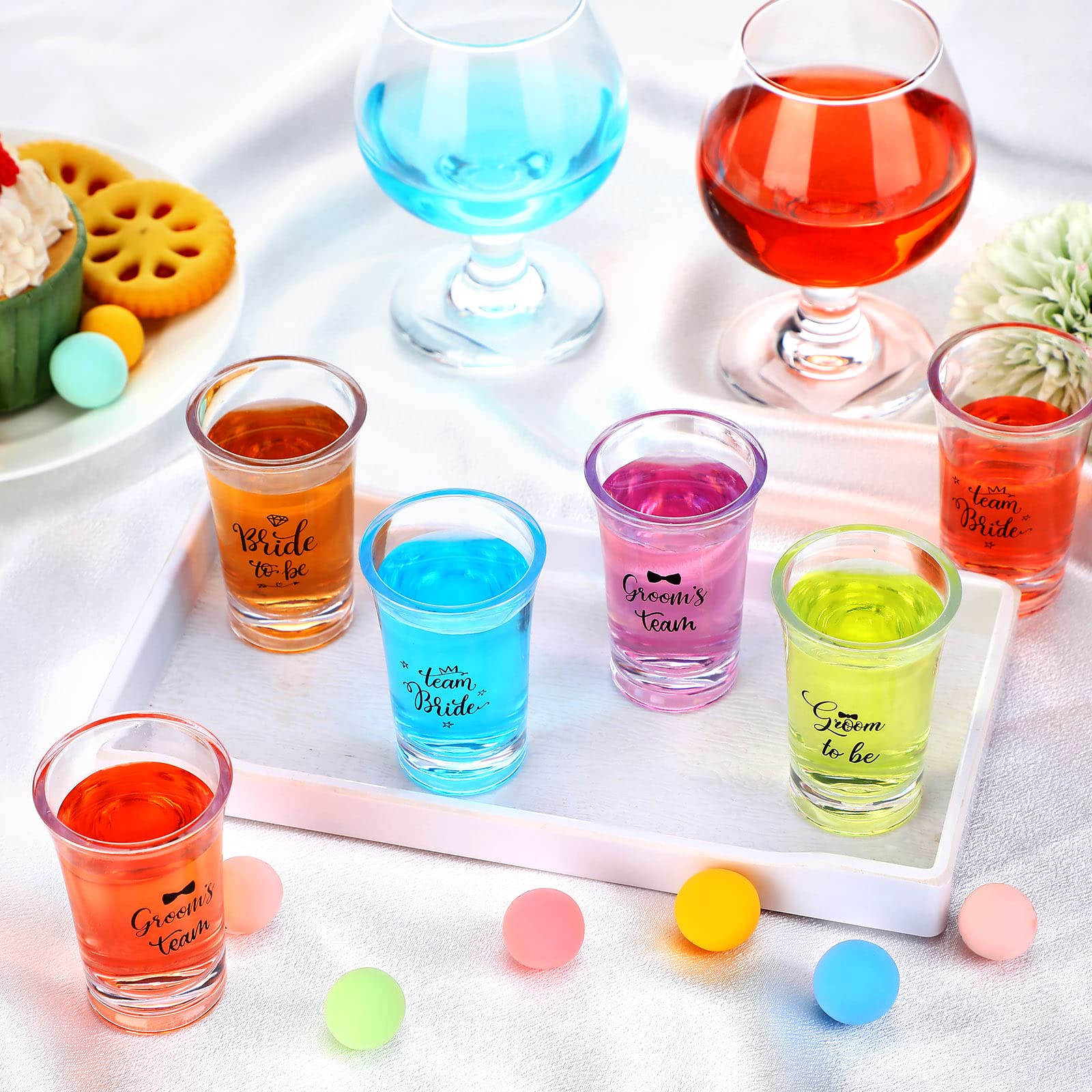 Karenhi 26 Pcs Shot Glasses Wedding Favors Groom Shot Glasses for Guests 1.2 oz Bachelorette Party Funny Shot Glasses Acrylic Clear Shot Glasses for Bachelorette Wedding Bridal Party Favors