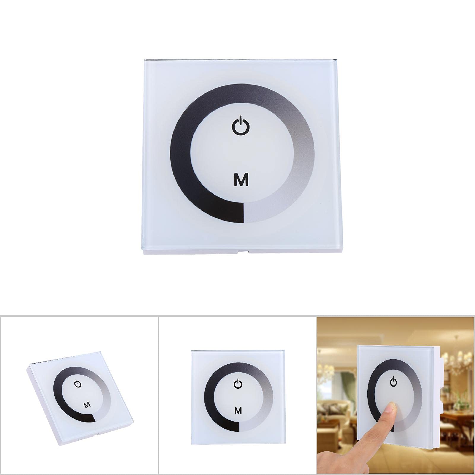 LED Dimmer, DC 12V 24V Wall Touch Dimmer Wall Mounted Single Color Touch Panel LED Dimmer Switch Brightness Controlle for LED Light Strip (White)