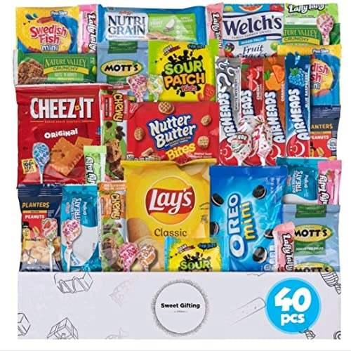 Mix Snacks Variety Pack for Adults - 40 Count Snack Box Candy Bulk Snack Food Mothers Day Gift - Healthy Variety Care Package