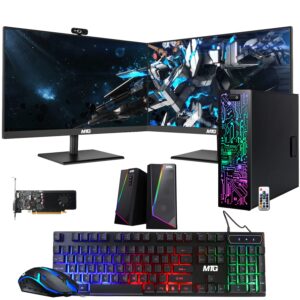 gaming desktop pc, intel core i5 4th gen, techmagnet zeus, gt 1030 graphics, 16gb ram, 1tb ssd | 2tb hdd, mtg new 27 inch dual monitor, rgb keyboard mouse, speaker, webcam, win 10 pro (renewed)