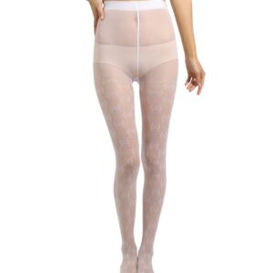 Sahabowi Women's Sexy Sheer Tights, High Waist Pantyhose, Vintage Control Top Stockings, CC Silk Jacquard White(LW2022111242,1pcs)