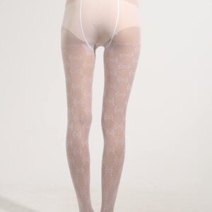 Sahabowi Women's Sexy Sheer Tights, High Waist Pantyhose, Vintage Control Top Stockings, CC Silk Jacquard White(LW2022111242,1pcs)