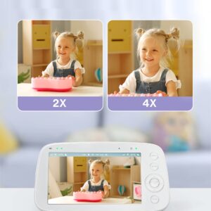 Video Baby Monitor, 5” Split Screen Video Baby Camera with 720P Resolution, Pan-Tilt-Zoom Camera and Audio with Two-Way Talk, VOX Mode, 4500mAh Battery, Auto Night Vision, No Wi-Fi, 5 Lullabies